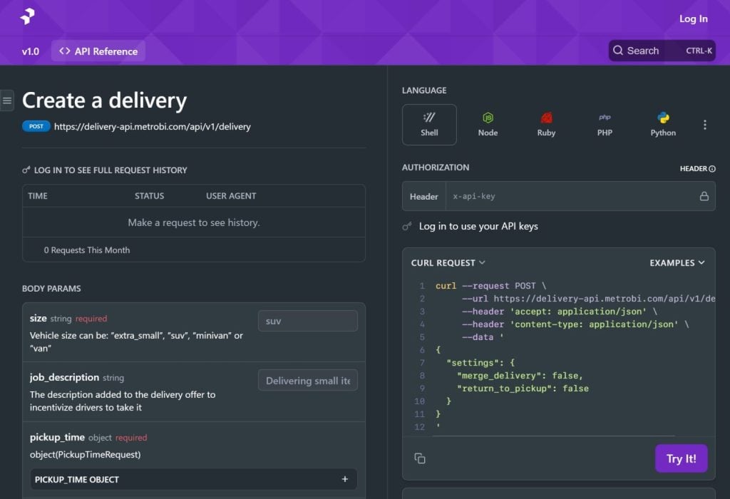 Delivery API - Metrobi